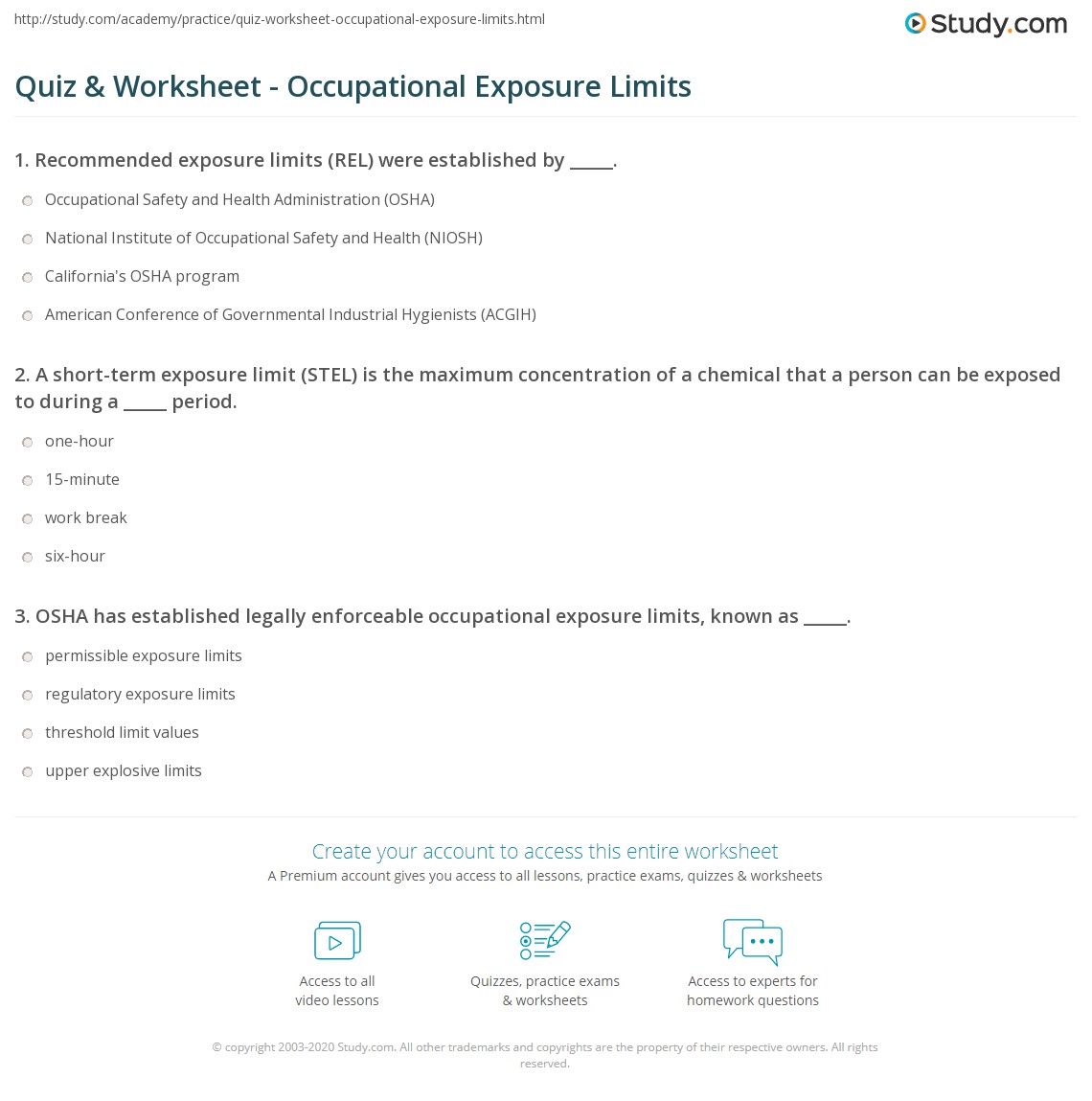 Quiz & Worksheet - Occupational Exposure Limits | Study.com