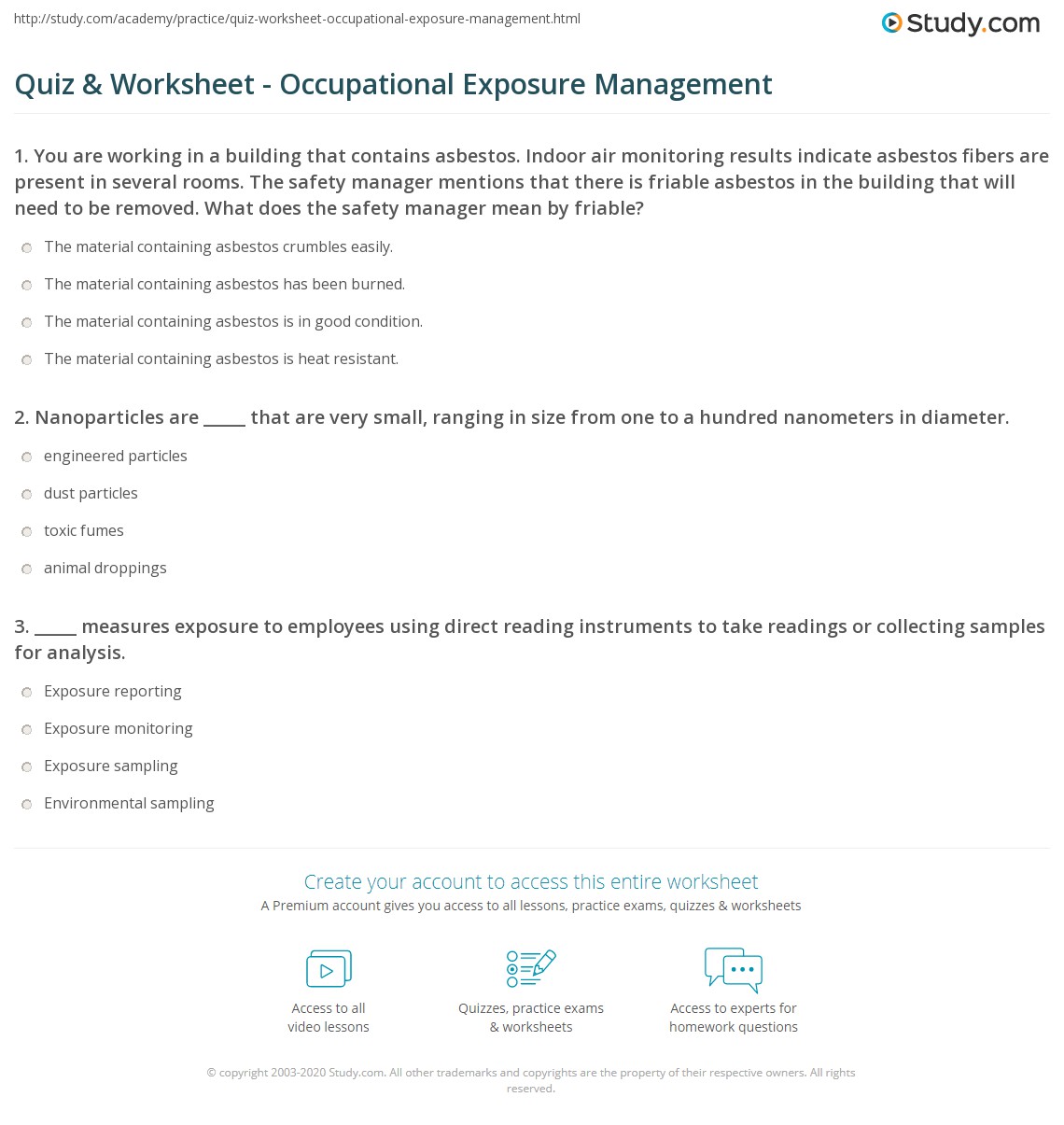 Quiz & Worksheet - Occupational Exposure Management | Study.com