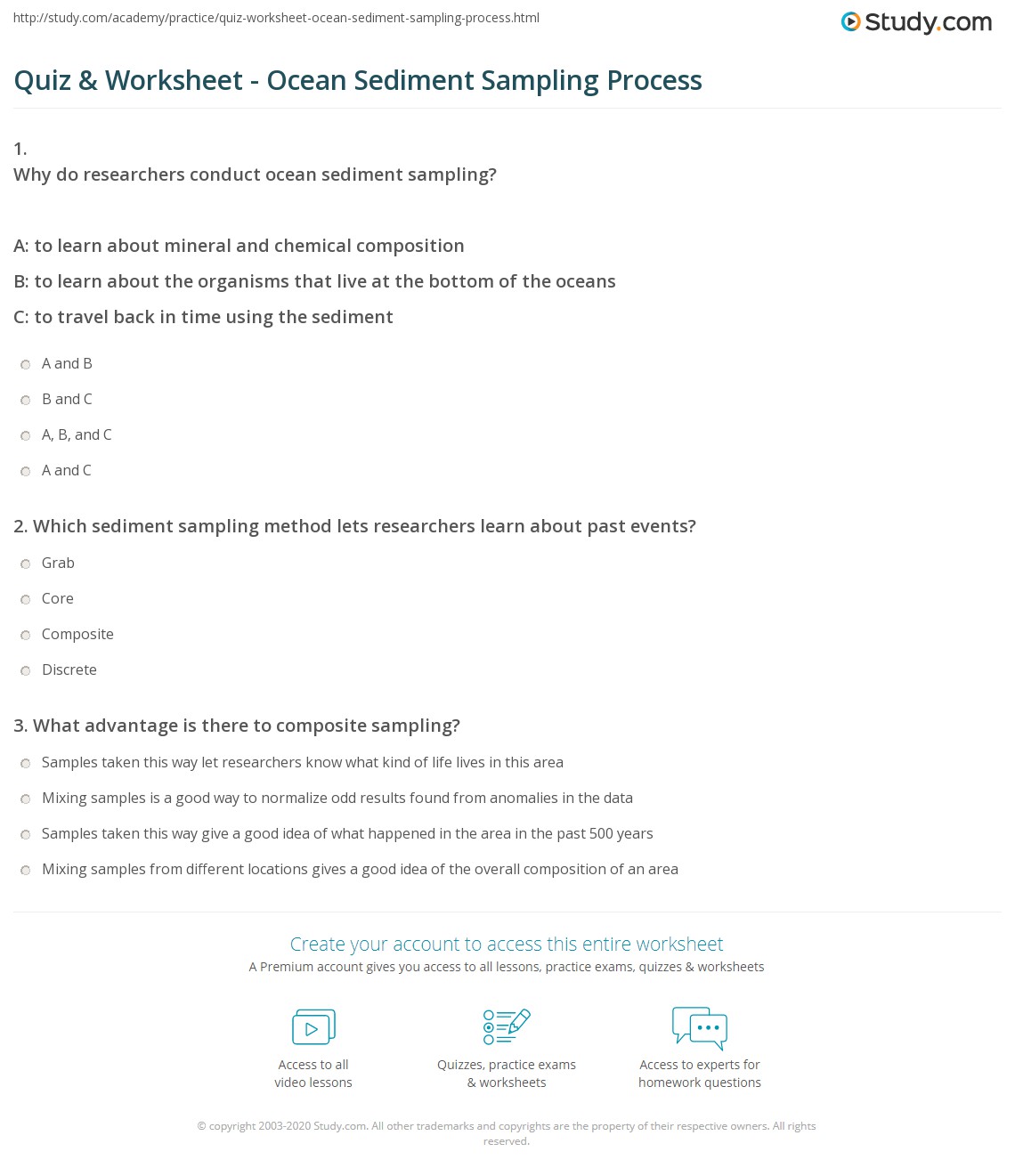 Quiz & Worksheet - Ocean Sediment Sampling Process | Study.com