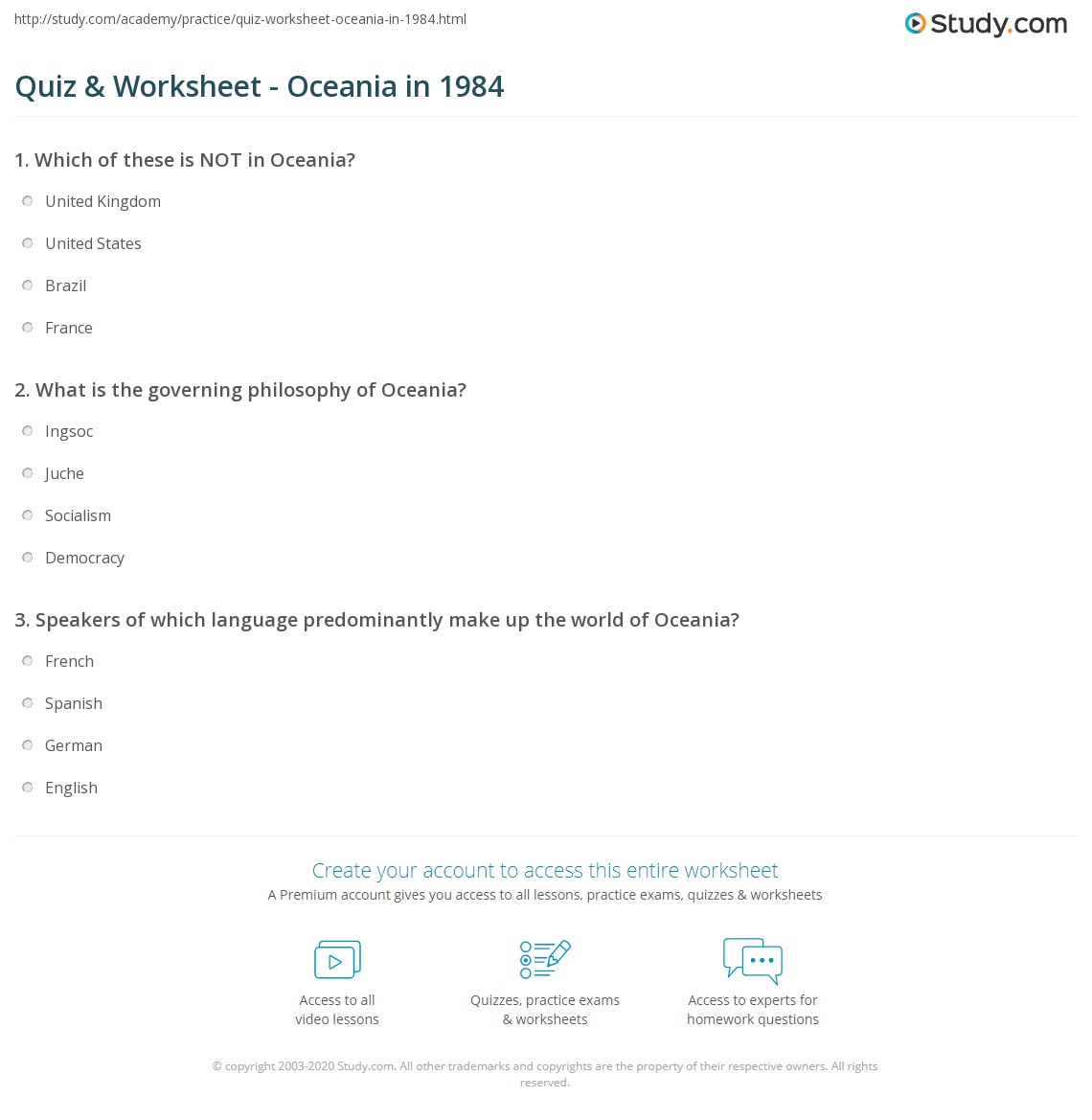 Quiz & Worksheet - Oceania in 1984 | Study.com