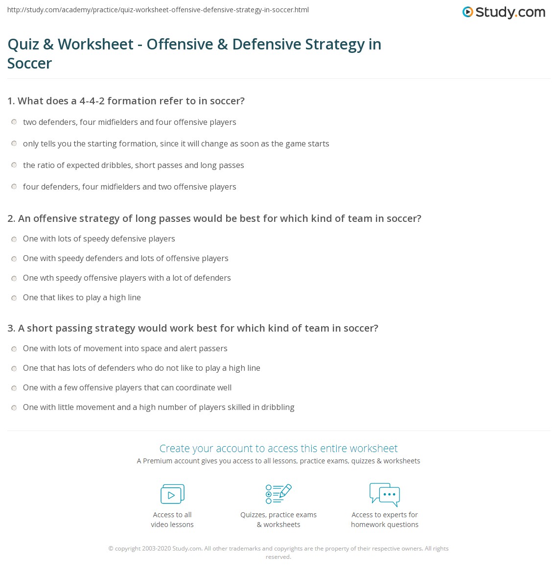 Quiz & Worksheet - Offensive & Defensive Strategy in Soccer | Study.com