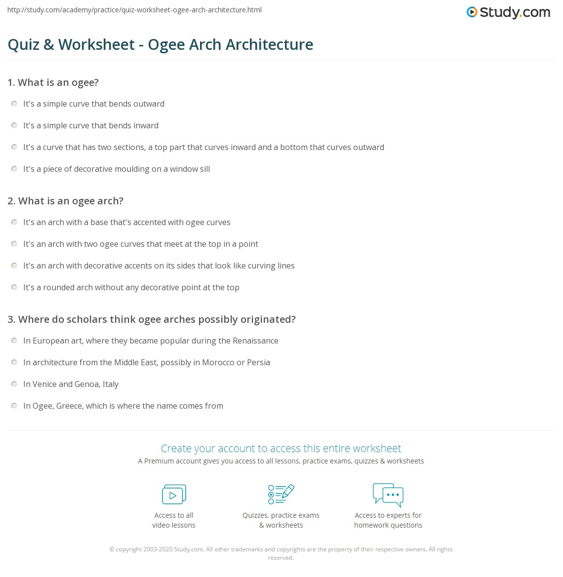 Quiz & Worksheet - Ogee Arch Architecture | Study.com
