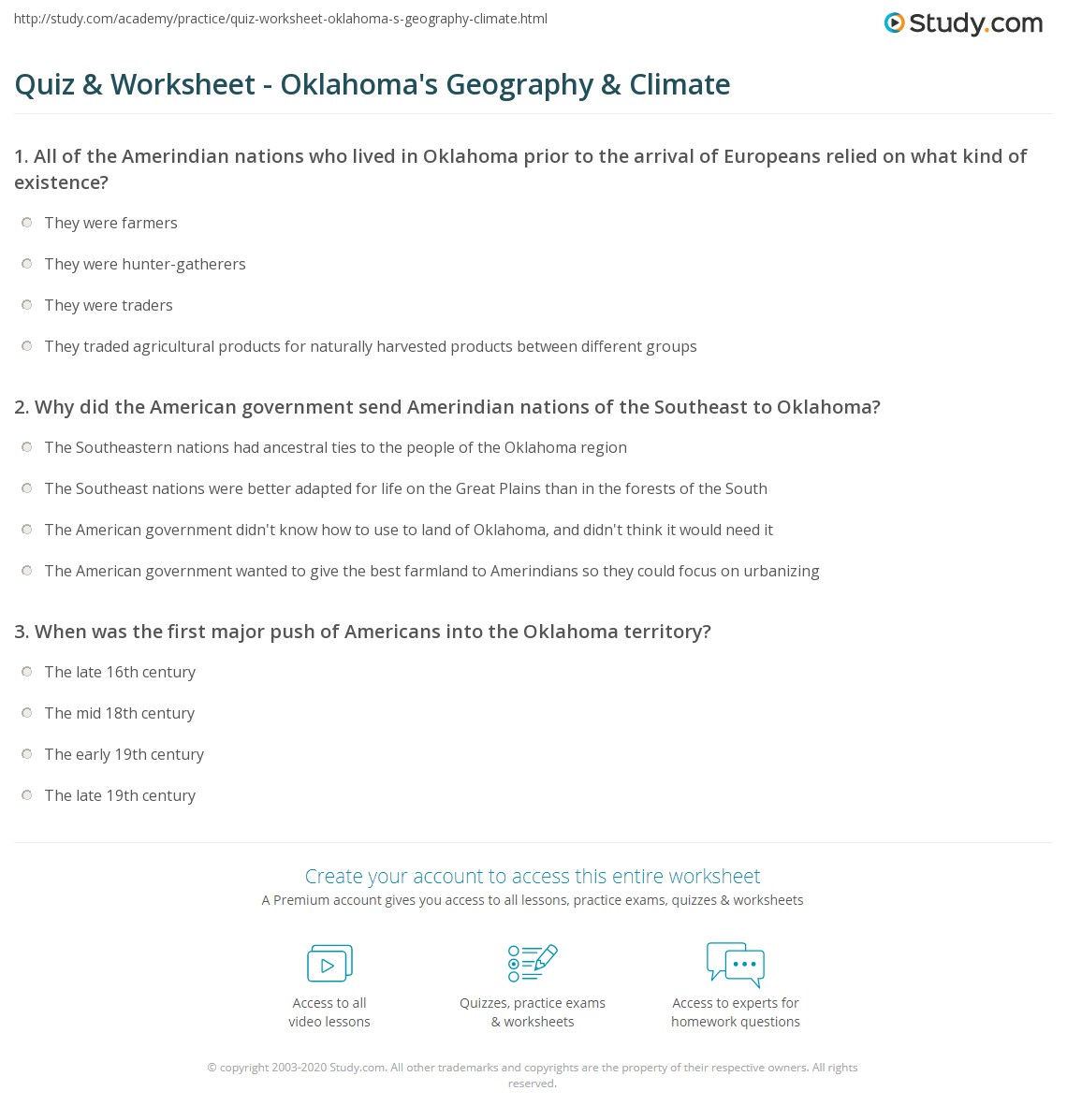 Quiz & Worksheet - Oklahoma's Geography & Climate | Study.com