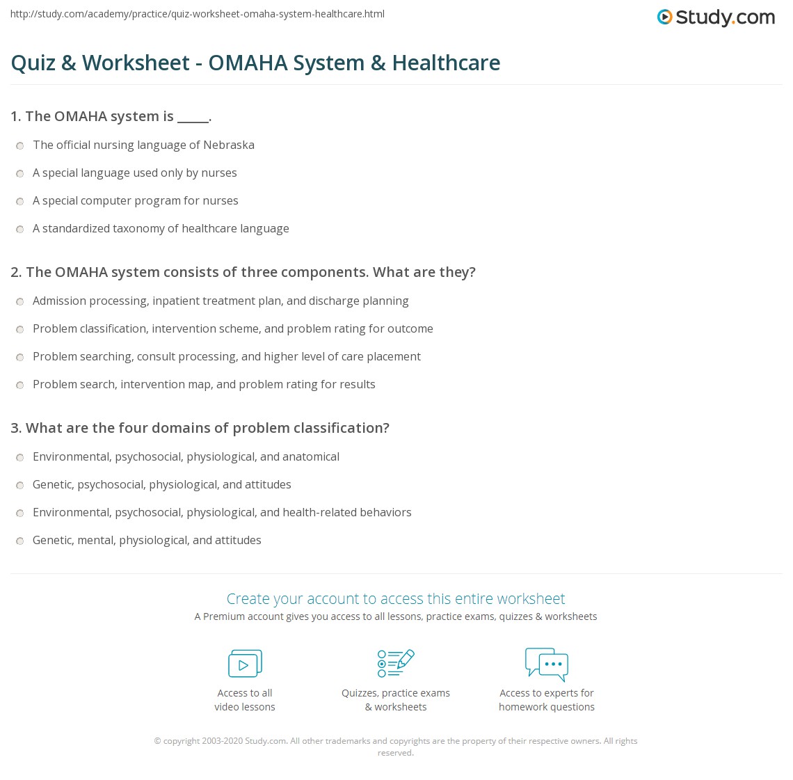 Quiz & Worksheet - OMAHA System & Healthcare | Study.com