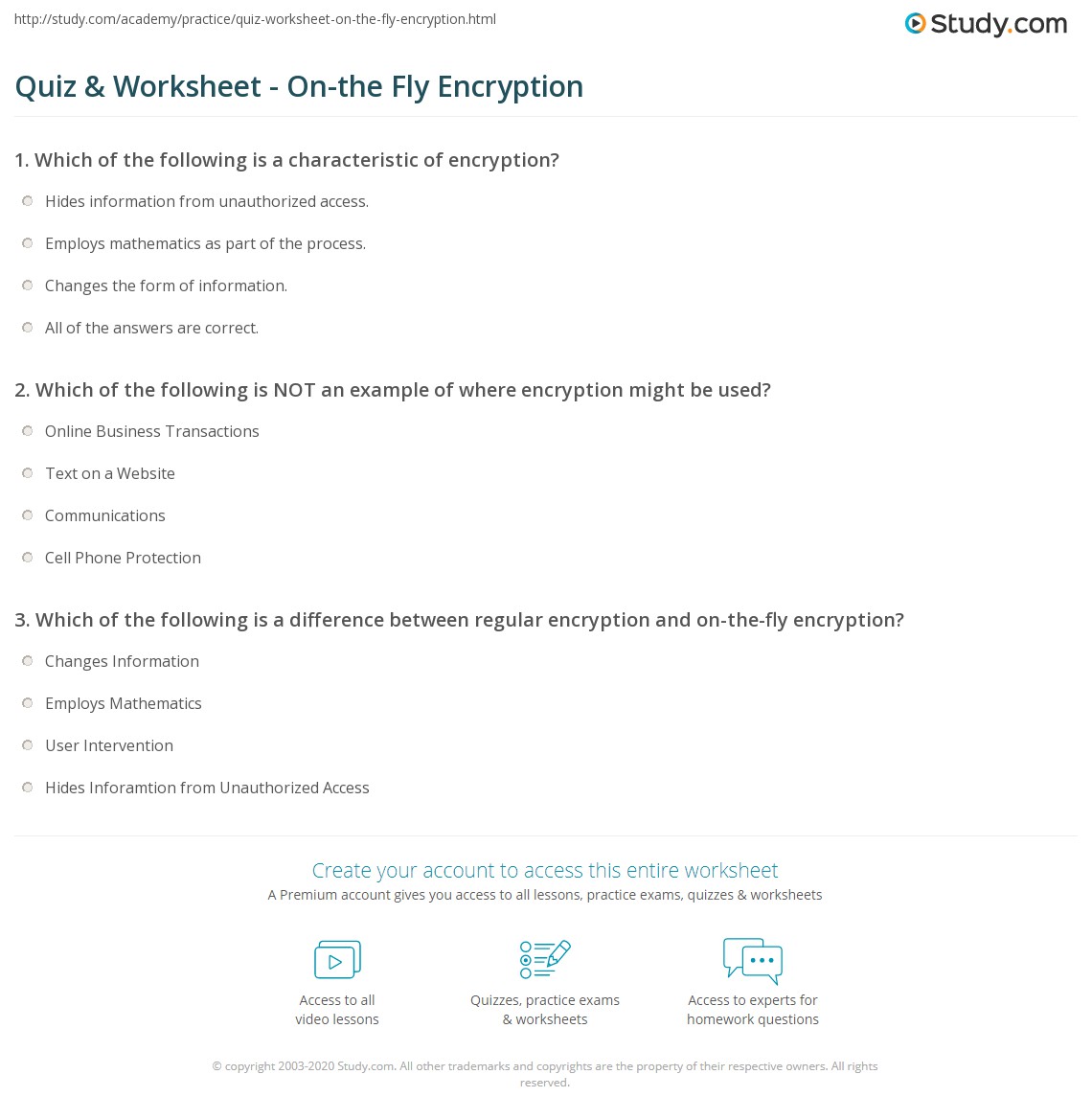 Quiz & Worksheet - On-the Fly Encryption | Study.com