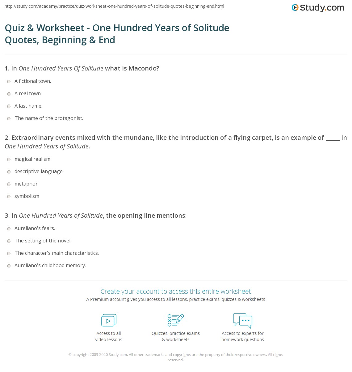 Quiz & Worksheet - One Hundred Years of Solitude Quotes, Beginning ...