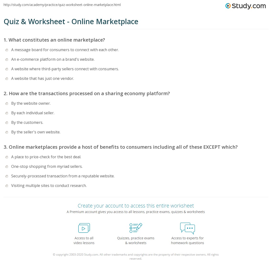 Quiz & Worksheet - Online Marketplace | Study.com