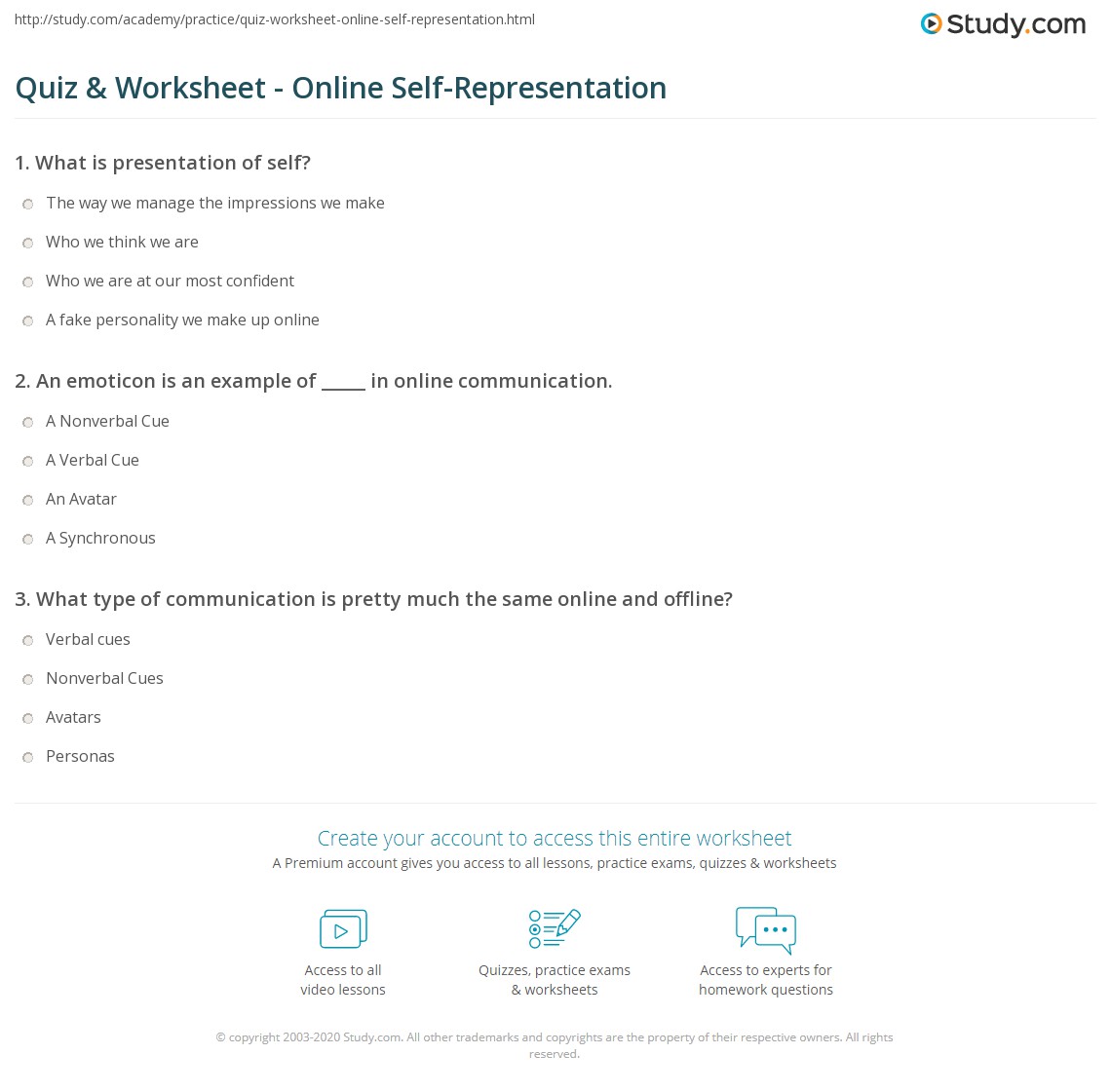 Quiz & Worksheet - Online Self-Representation | Study.com