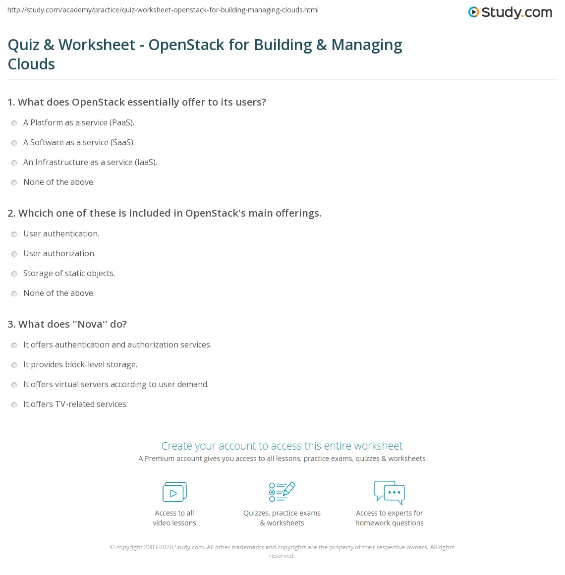 Quiz & Worksheet - OpenStack for Building & Managing Clouds | Study.com