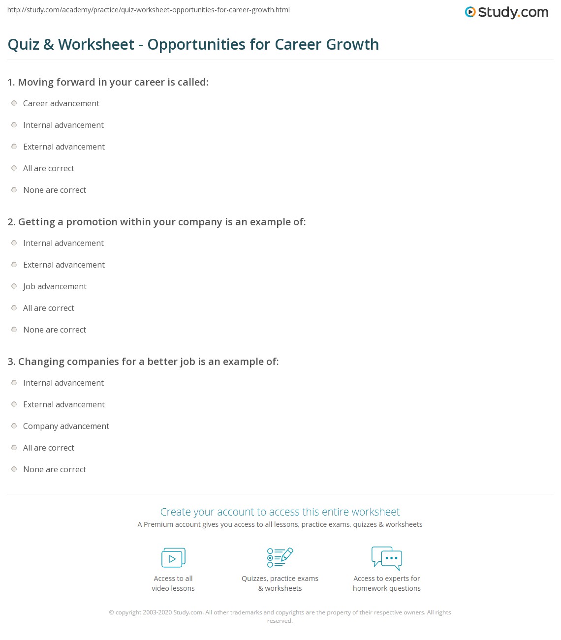 Quiz & Worksheet - Opportunities for Career Growth | Study.com