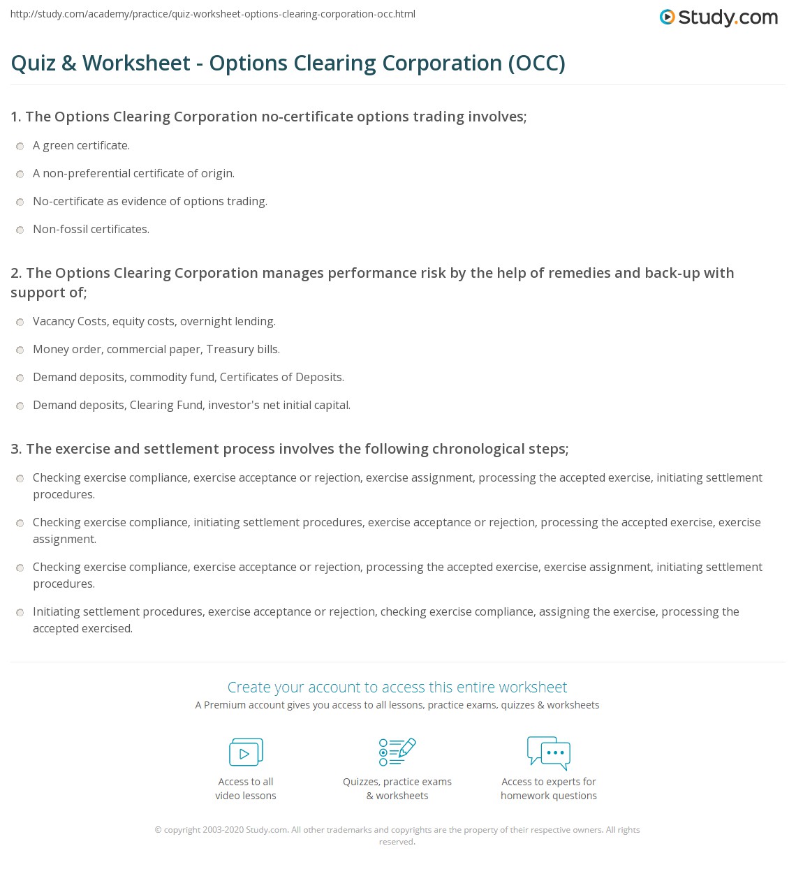 Quiz & Worksheet - Options Clearing Corporation (OCC) | Study.com