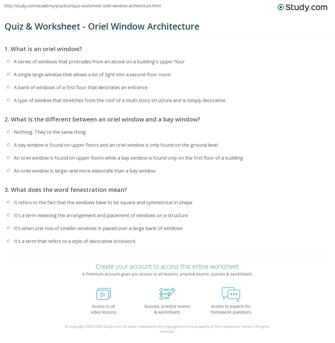 Quiz & Worksheet - Oriel Window Architecture | Study.com