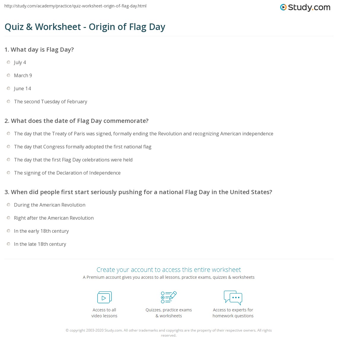 Quiz & Worksheet - Origin of Flag Day | Study.com