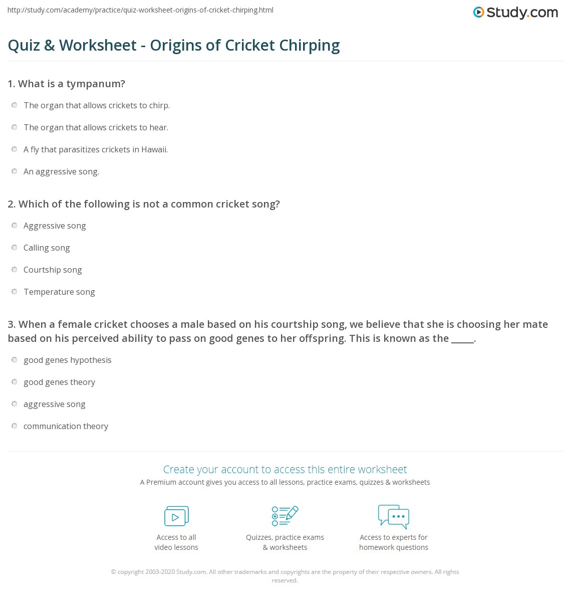 Quiz & Worksheet - Origins of Cricket Chirping | Study.com