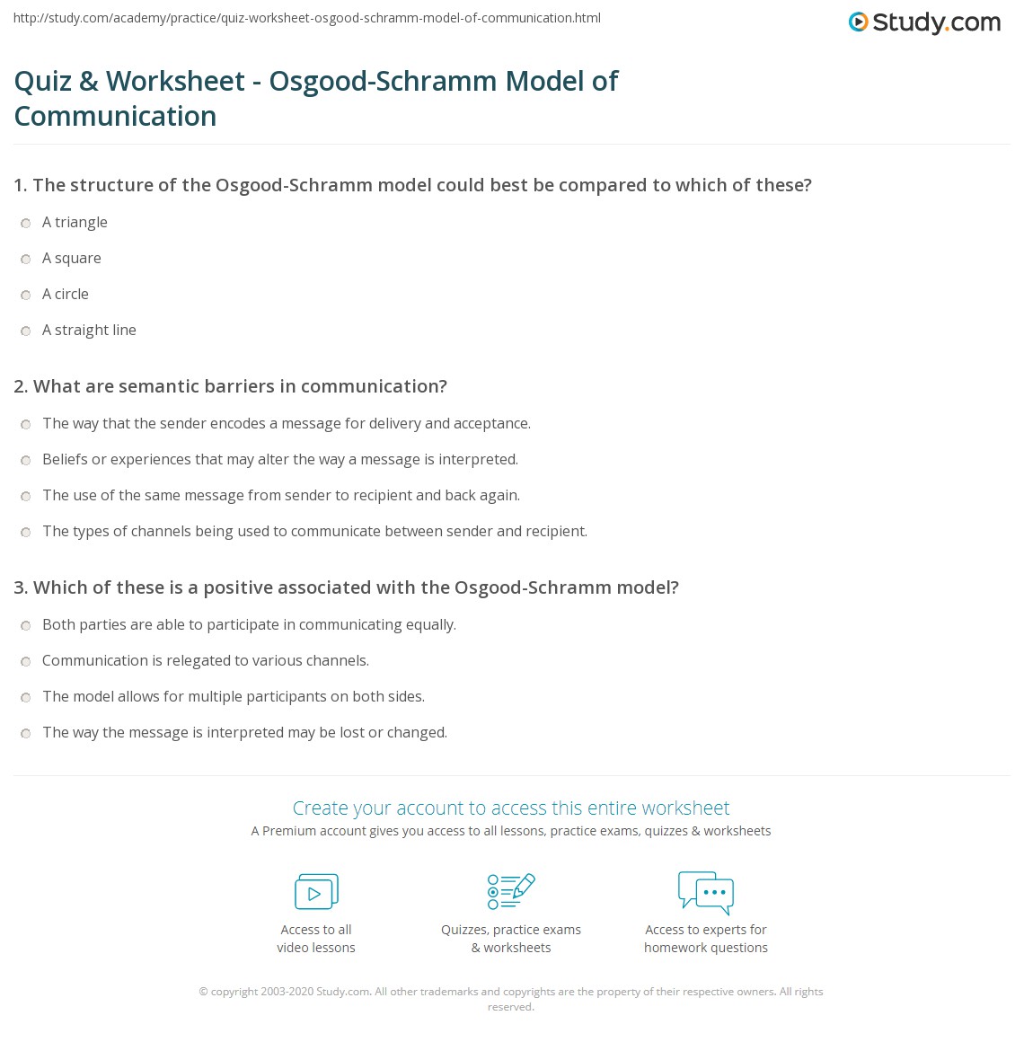 Quiz Worksheet Osgood Schramm Model Of Communication Study Quiz Worksheet Osgood Schramm Model Of Communication Study
