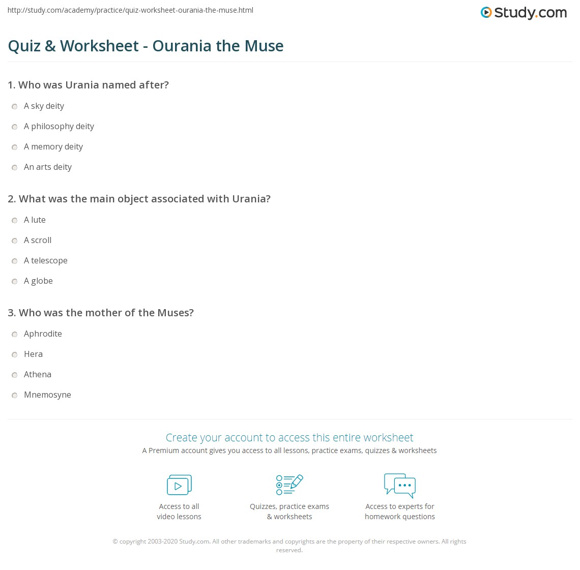 Quiz & Worksheet - Ourania the Muse | Study.com