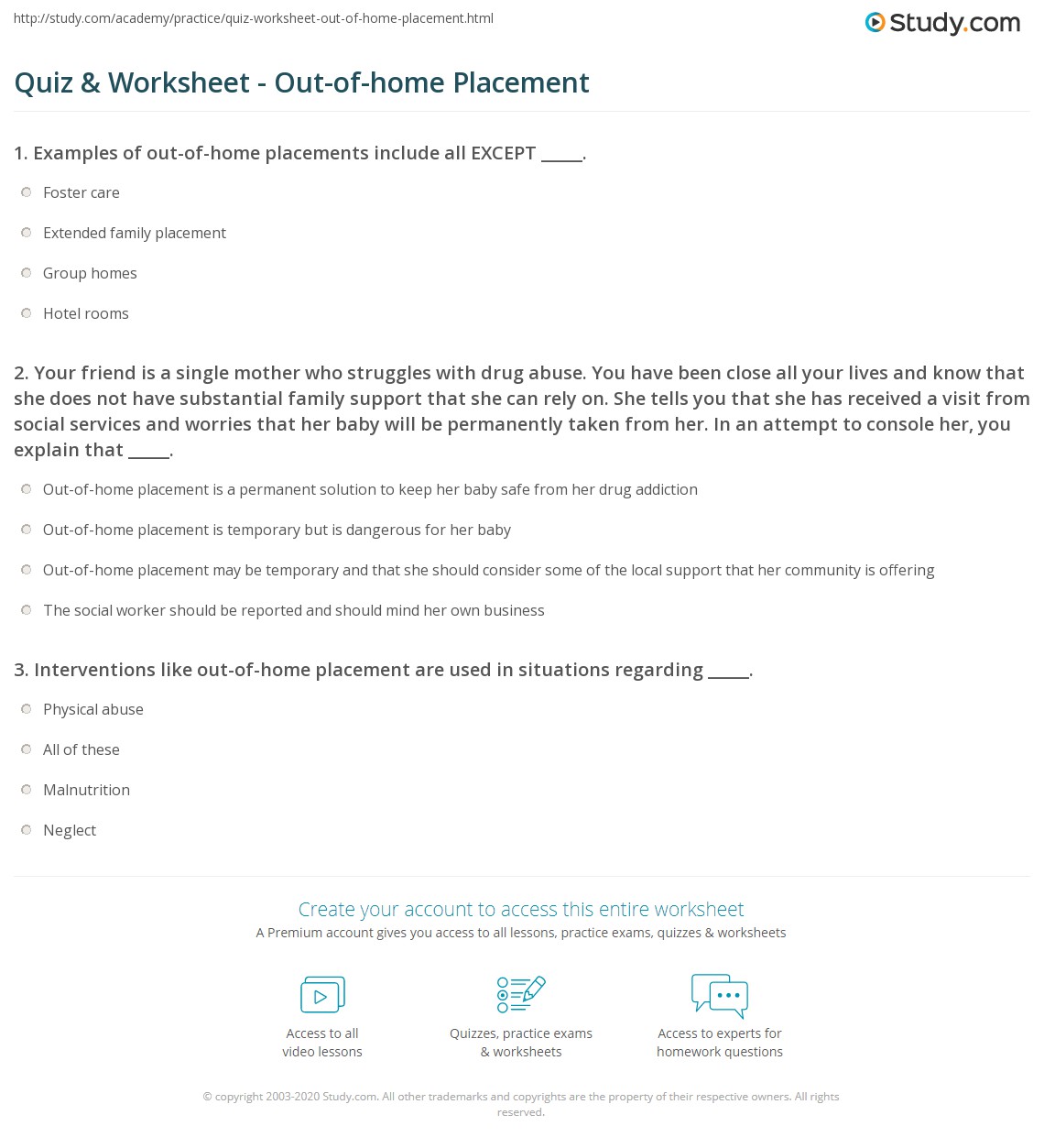 Quiz & Worksheet - Out-of-home Placement | Study.com