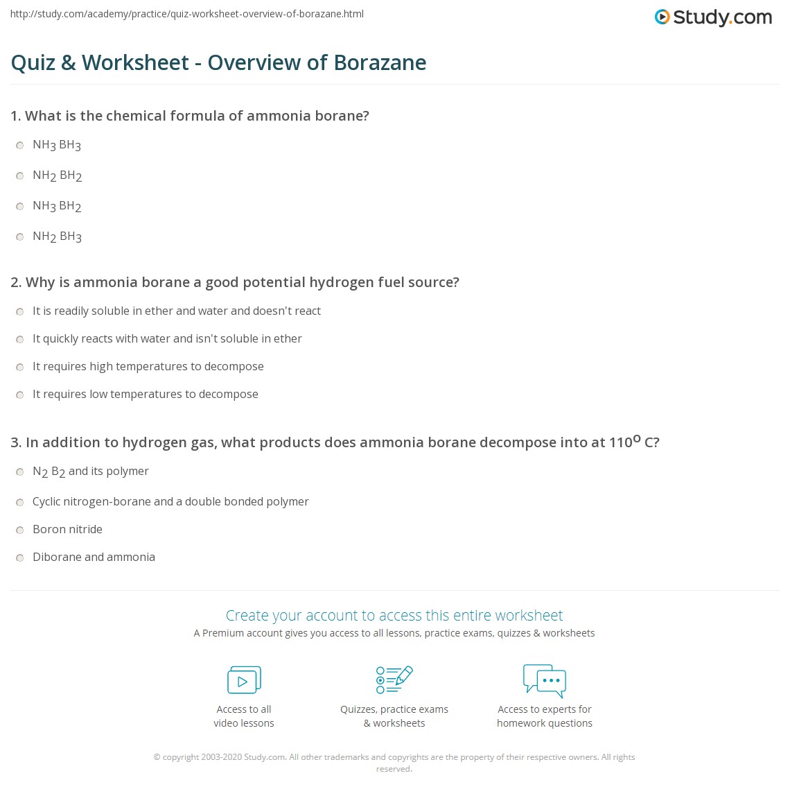 Quiz & Worksheet - Overview of Borazane | Study.com