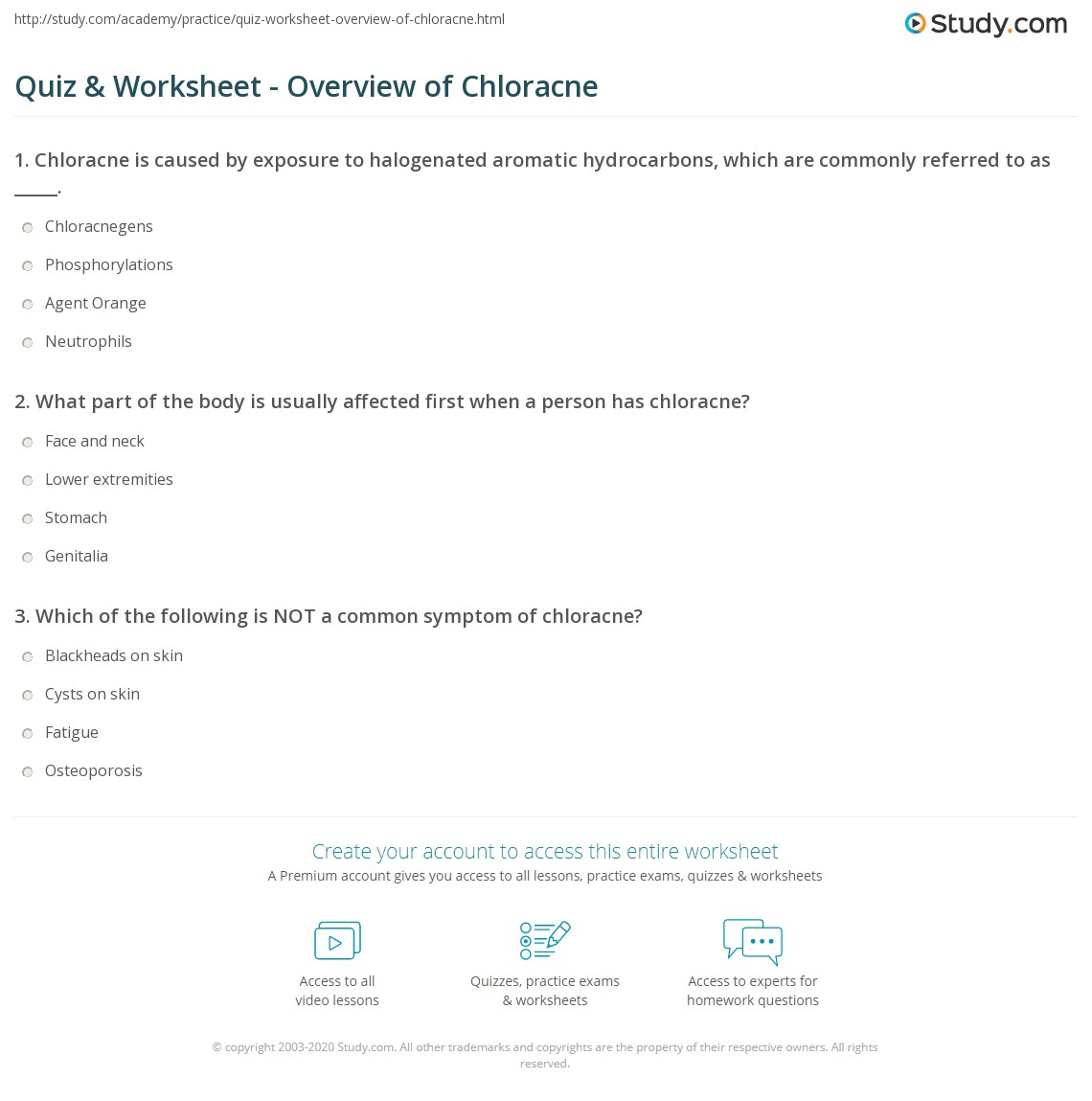 Quiz & Worksheet - Overview of Chloracne | Study.com