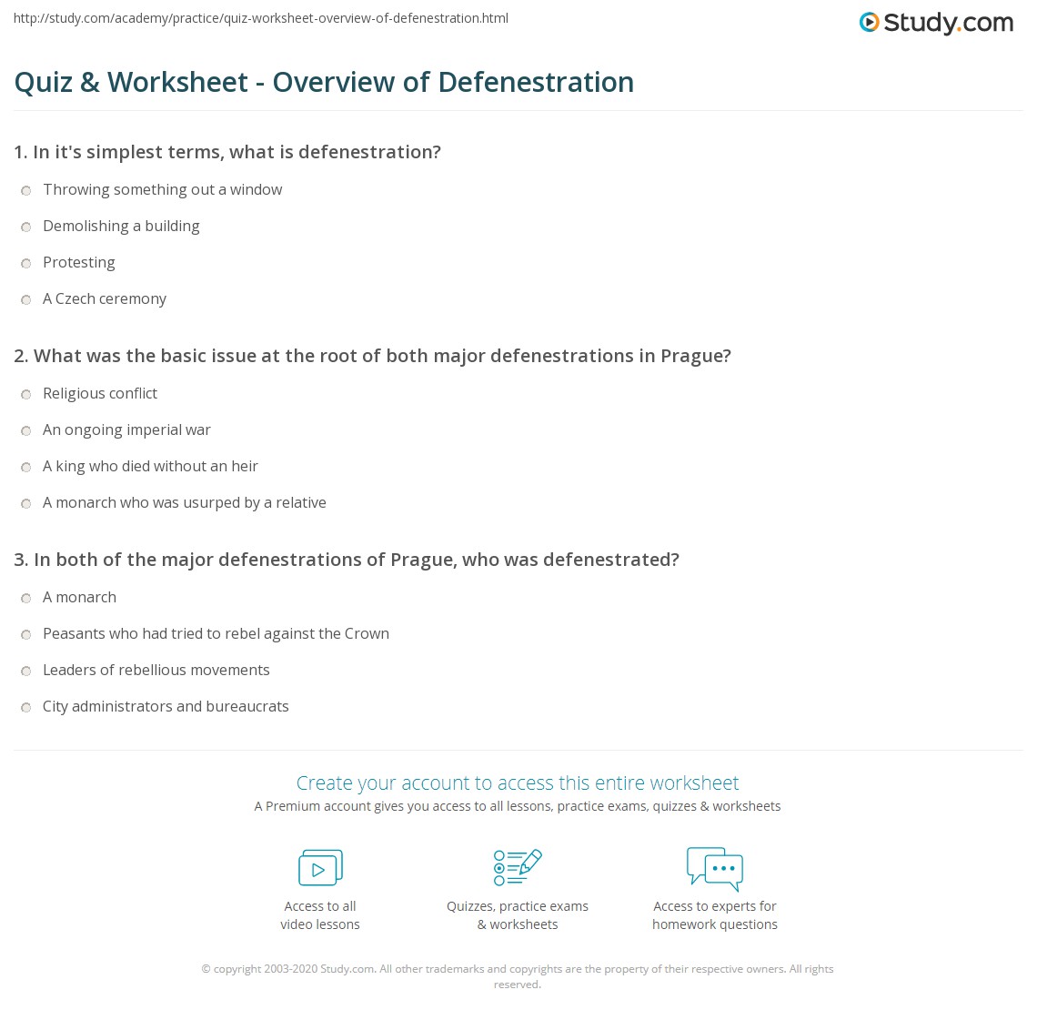 Quiz & Worksheet - Overview of Defenestration | Study.com
