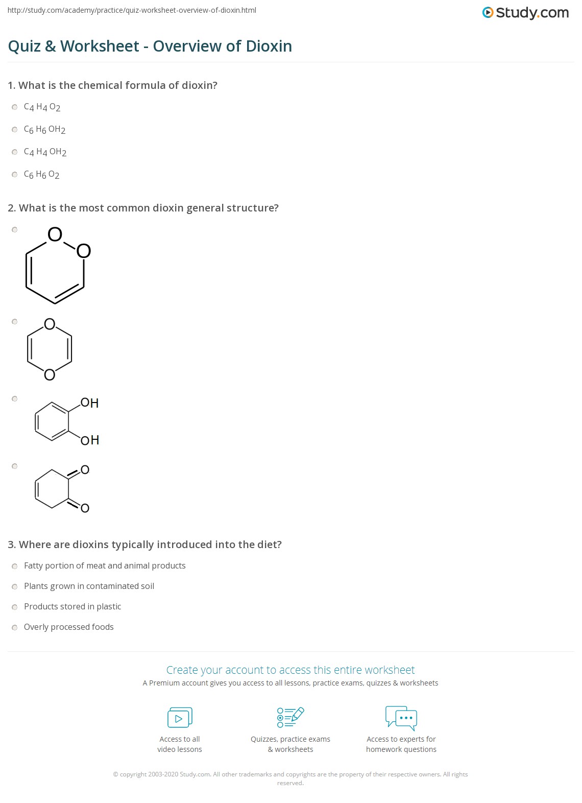 Quiz & Worksheet - Overview of Dioxin | Study.com