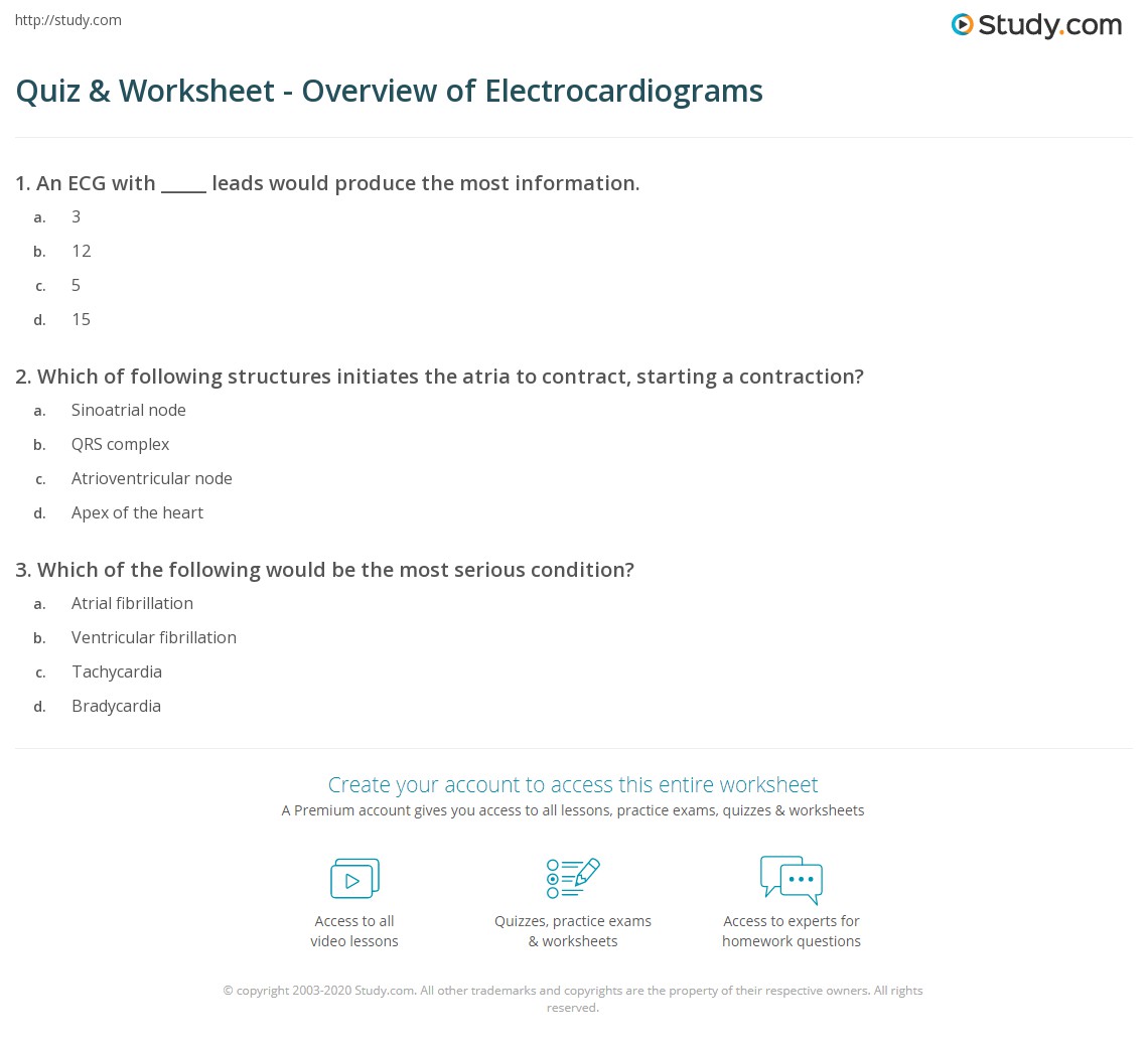 Quiz & Worksheet - Overview of Electrocardiograms | Study.com