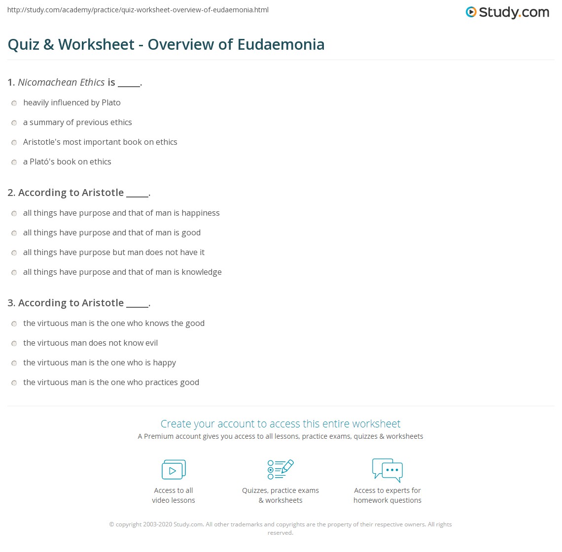 Quiz & Worksheet - Overview of Eudaemonia | Study.com