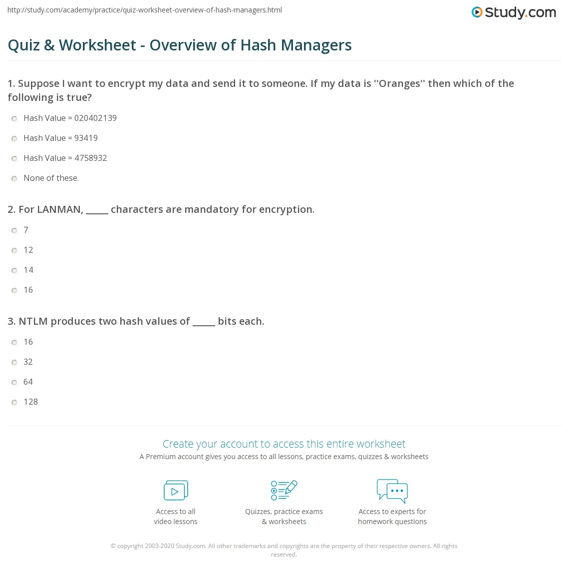 Quiz & Worksheet - Overview of Hash Managers | Study.com