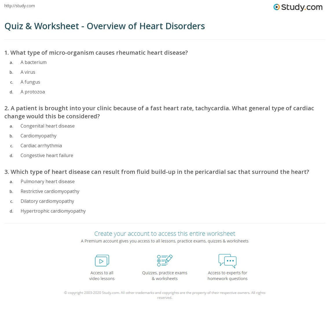 Quiz & Worksheet - Overview of Heart Disorders | Study.com
