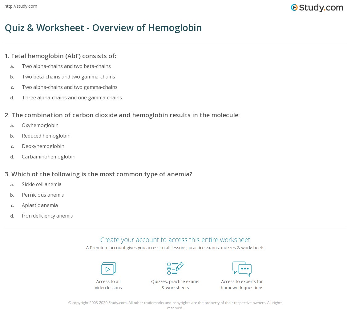 Quiz & Worksheet - Overview of Hemoglobin | Study.com