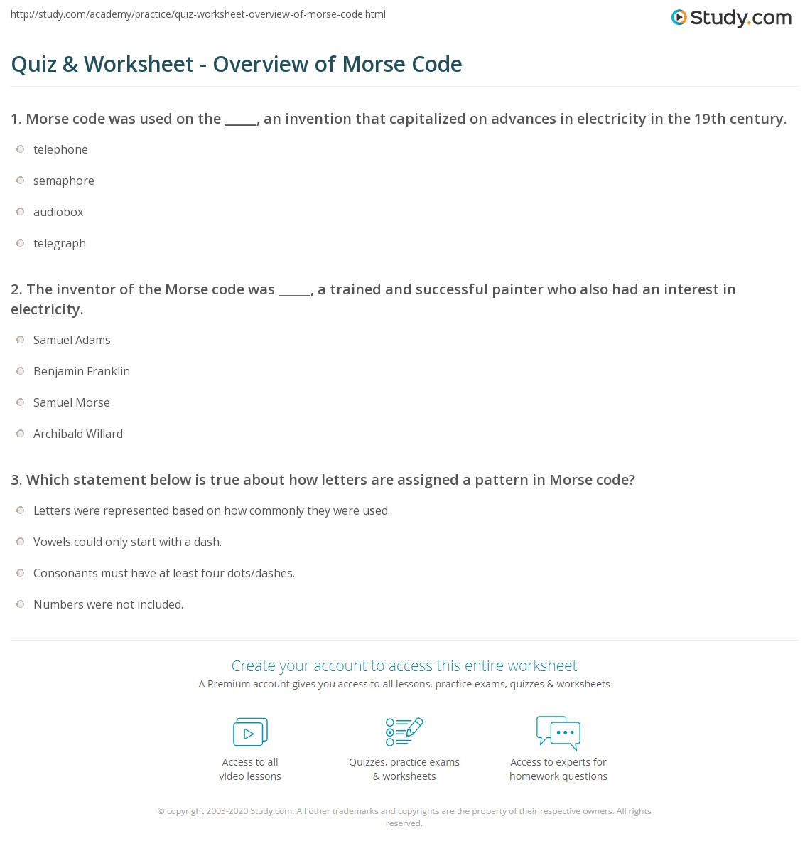 Quiz Worksheet Overview Of Morse Code Study Quiz Worksheet Overview Of Morse Code Study