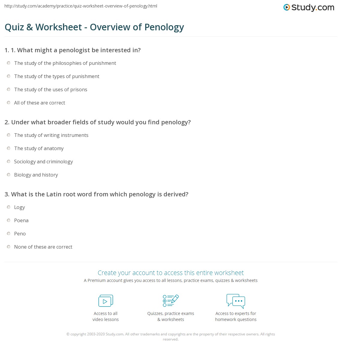 Quiz & Worksheet - Overview of Penology | Study.com