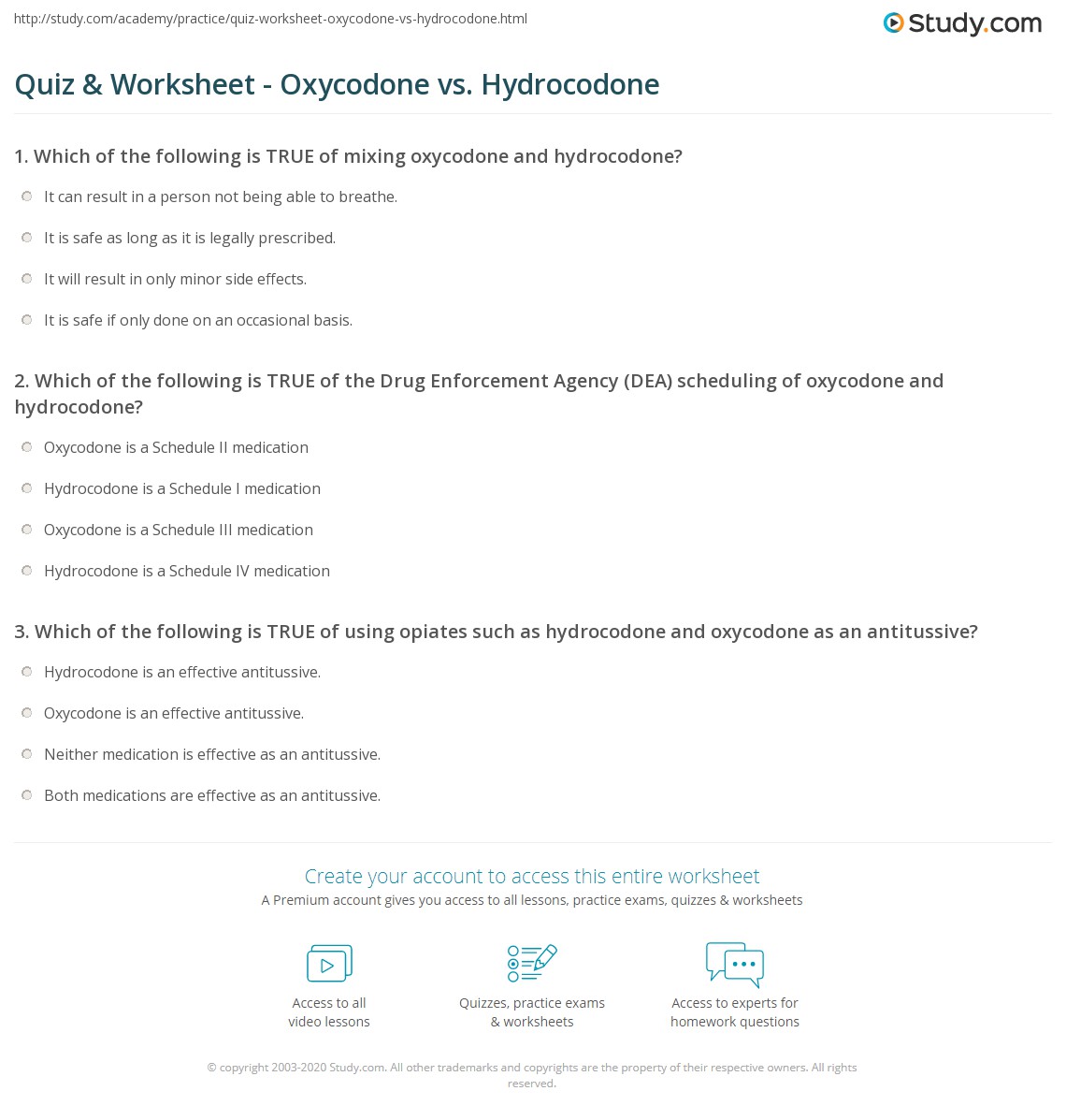 Quiz & Worksheet - Oxycodone vs. Hydrocodone | Study.com
