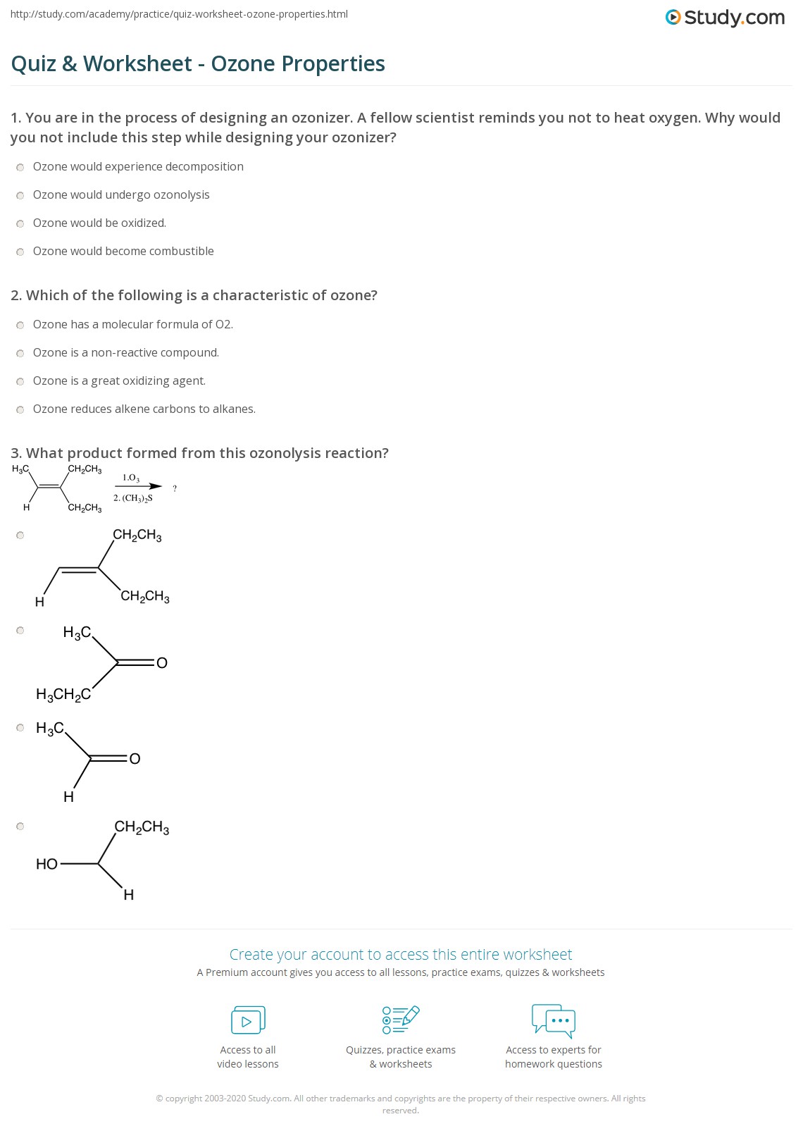 Quiz & Worksheet - Ozone Properties | Study.com