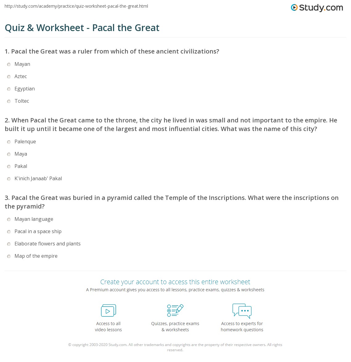 Quiz & Worksheet - Pacal the Great | Study.com