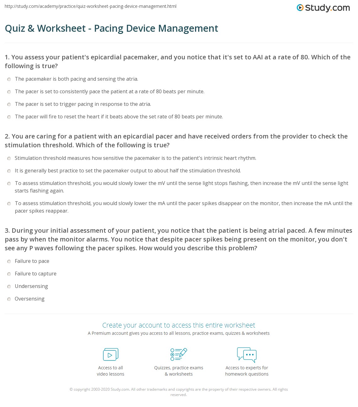 Quiz & Worksheet - Pacing Device Management | Study.com