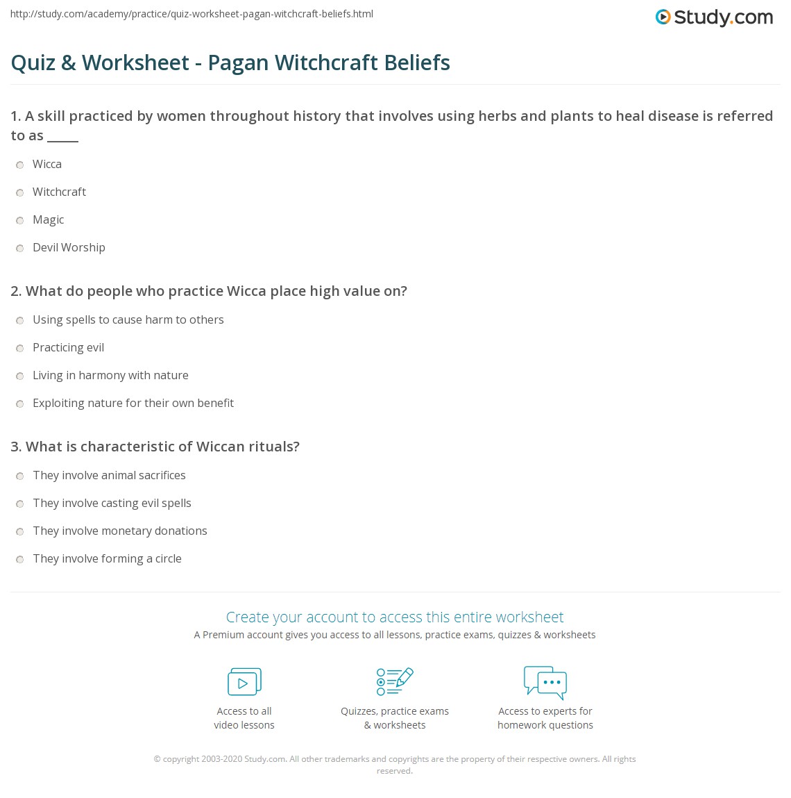 Quiz & Worksheet - Pagan Witchcraft Beliefs | Study.com