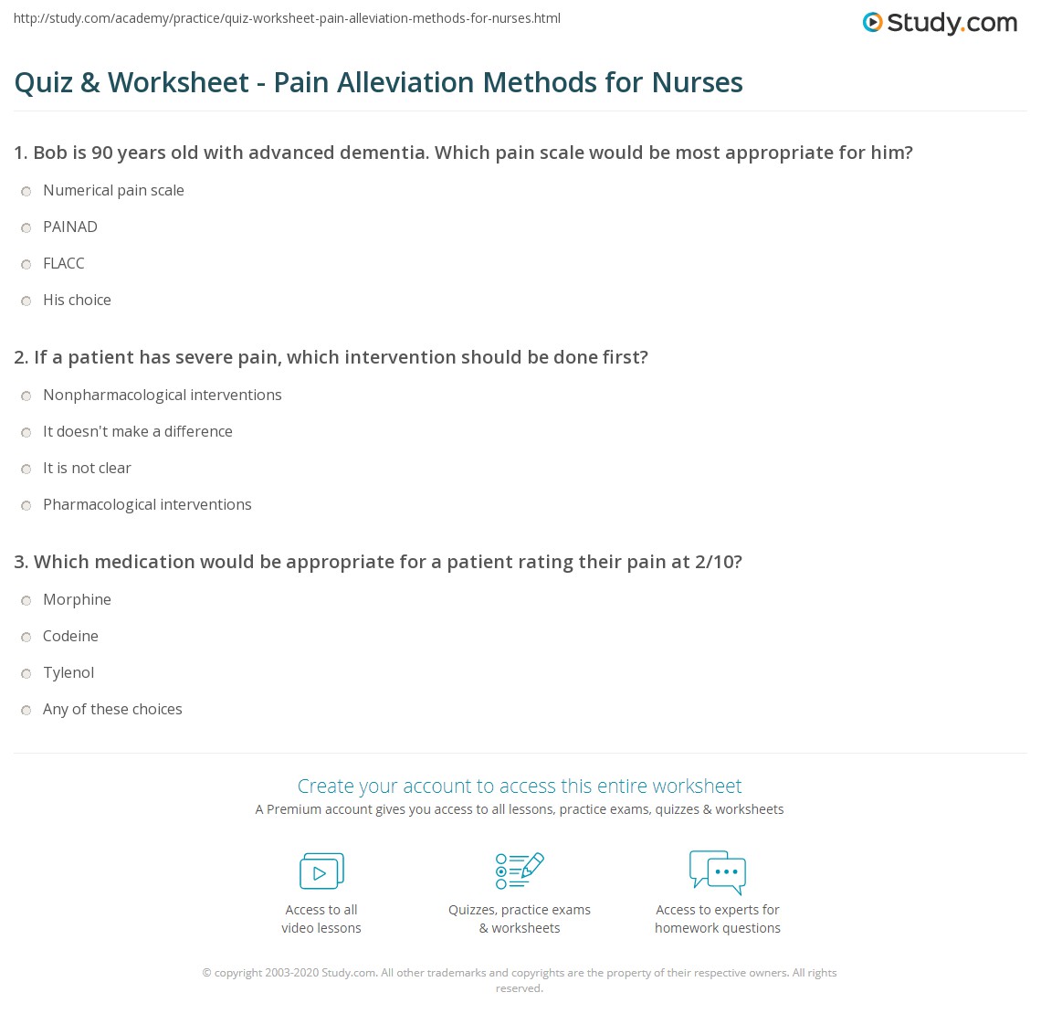 Quiz & Worksheet - Pain Alleviation Methods for Nurses | Study.com