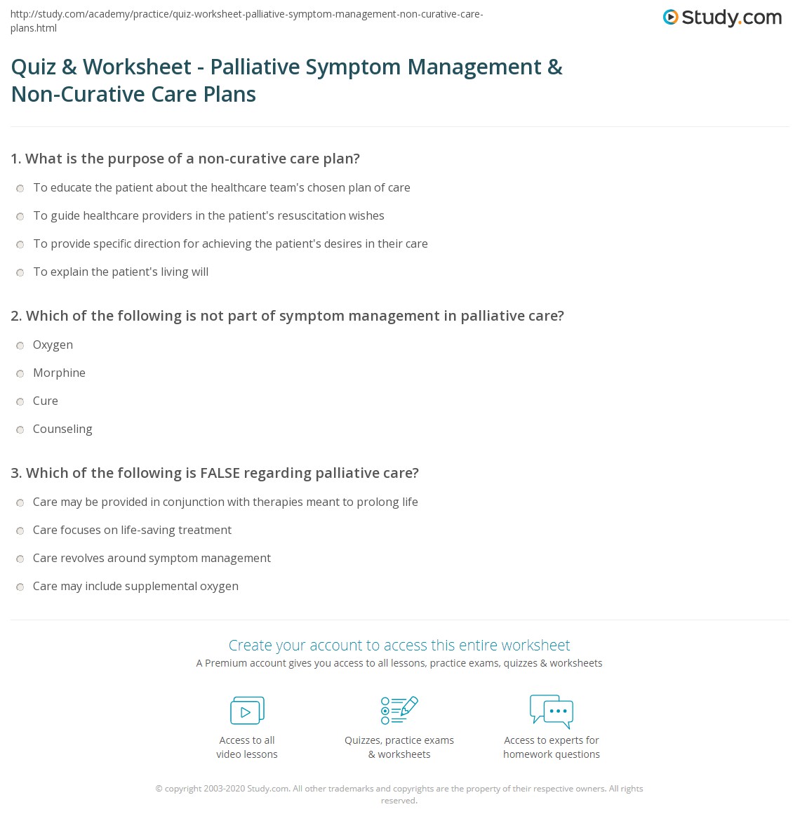 Quiz & Worksheet - Palliative Symptom Management & Non-Curative Care ...