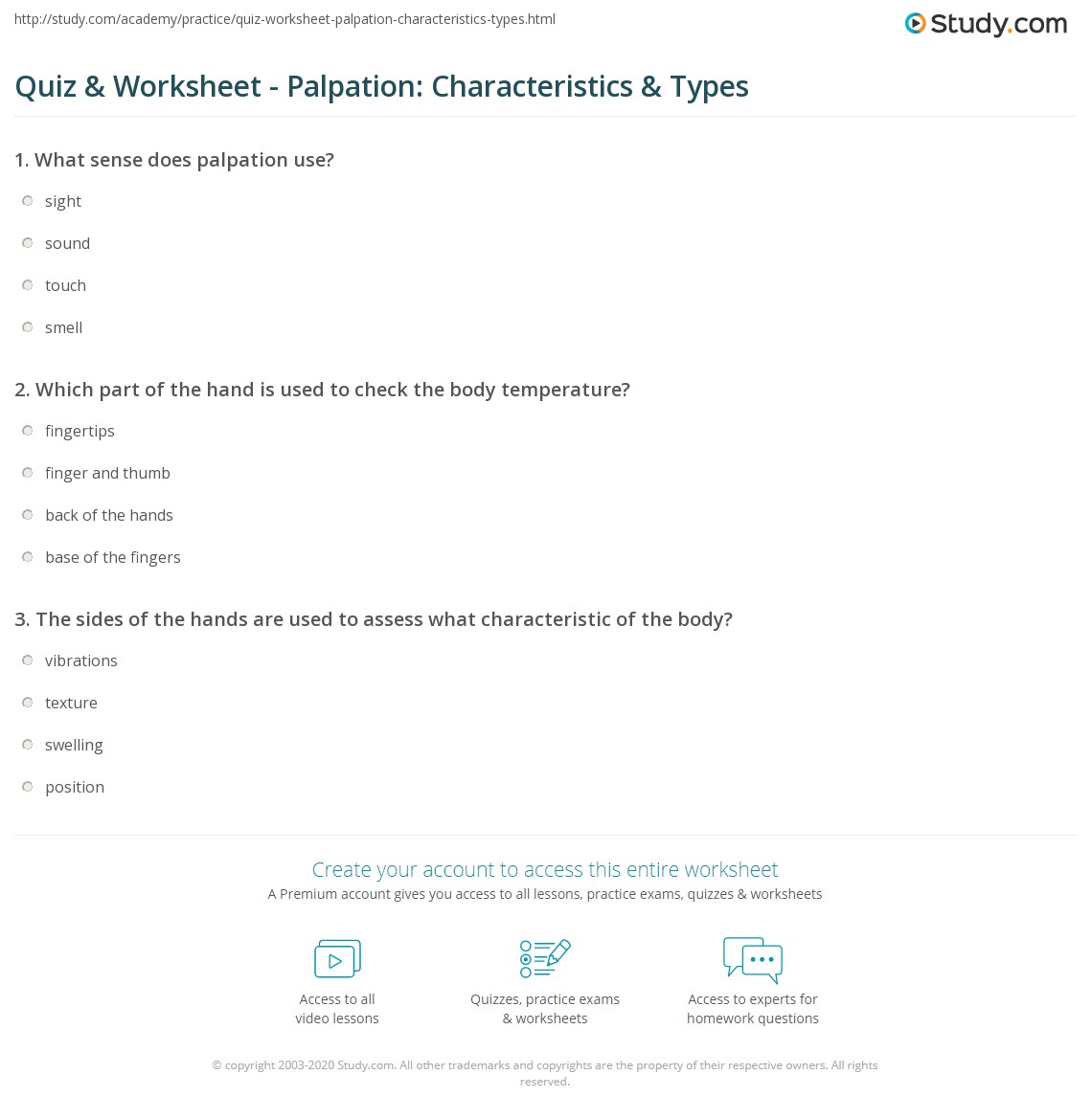 Quiz & Worksheet - Palpation: Characteristics & Types | Study.com