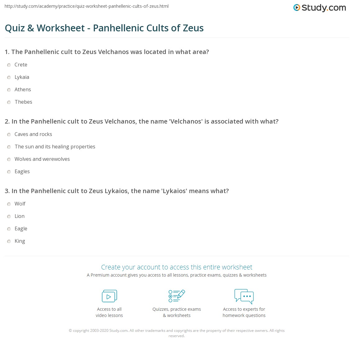 Quiz & Worksheet - Panhellenic Cults of Zeus | Study.com