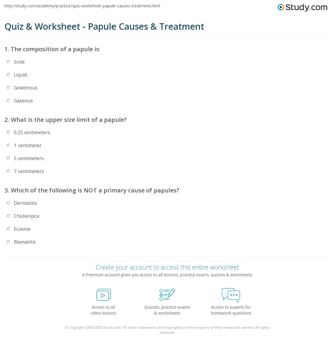 Quiz & Worksheet - Papule Causes & Treatment | Study.com