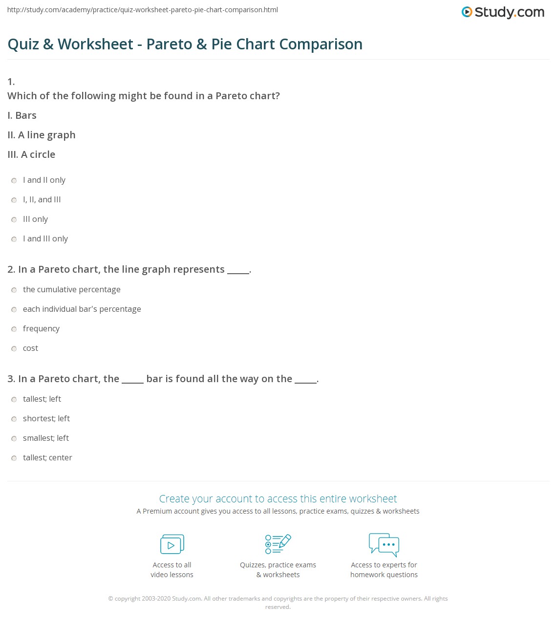 Quiz & Worksheet - Pareto & Pie Chart Comparison | Study.com