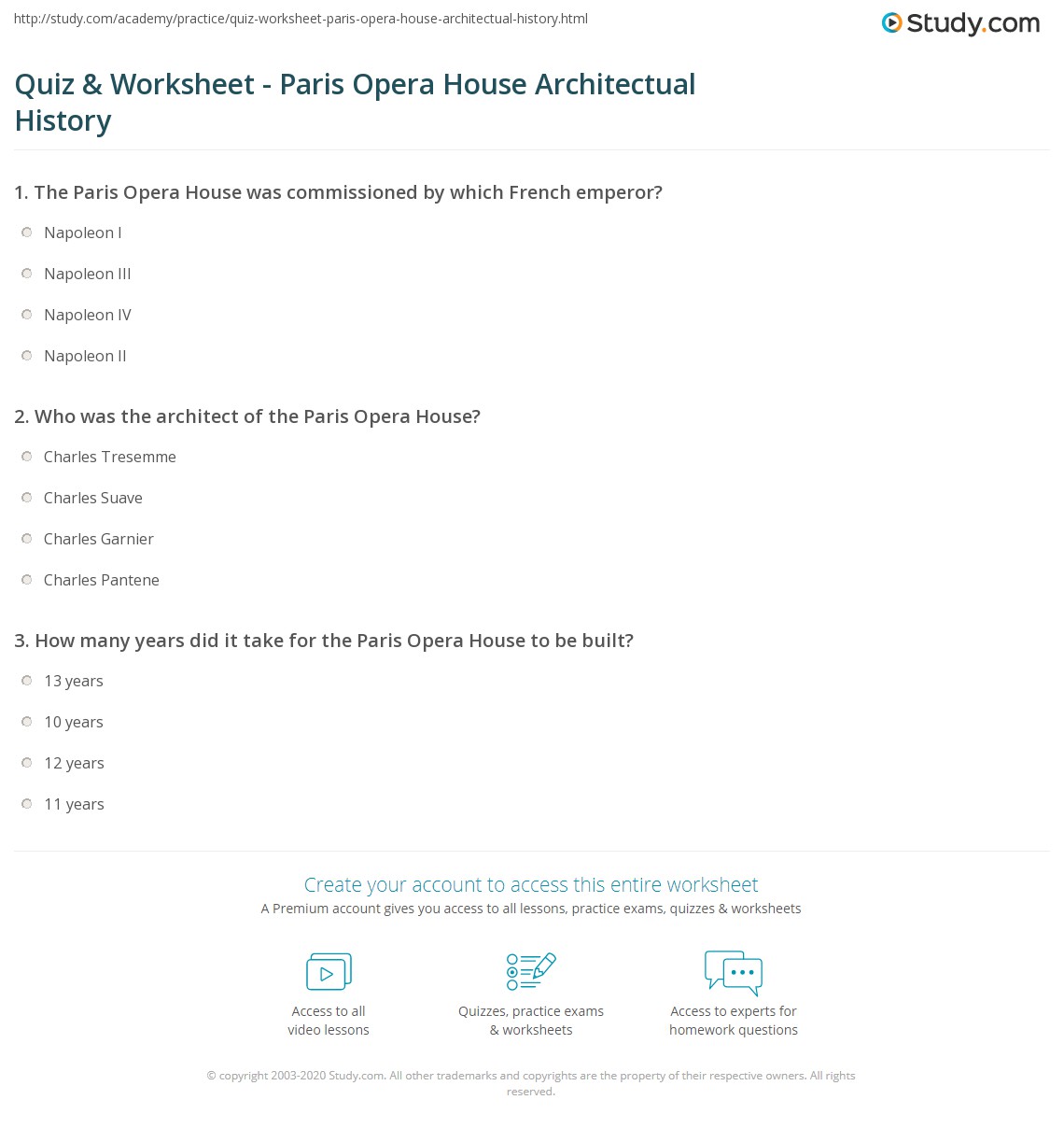 Quiz & Worksheet - Paris Opera House Architectual History | Study.com