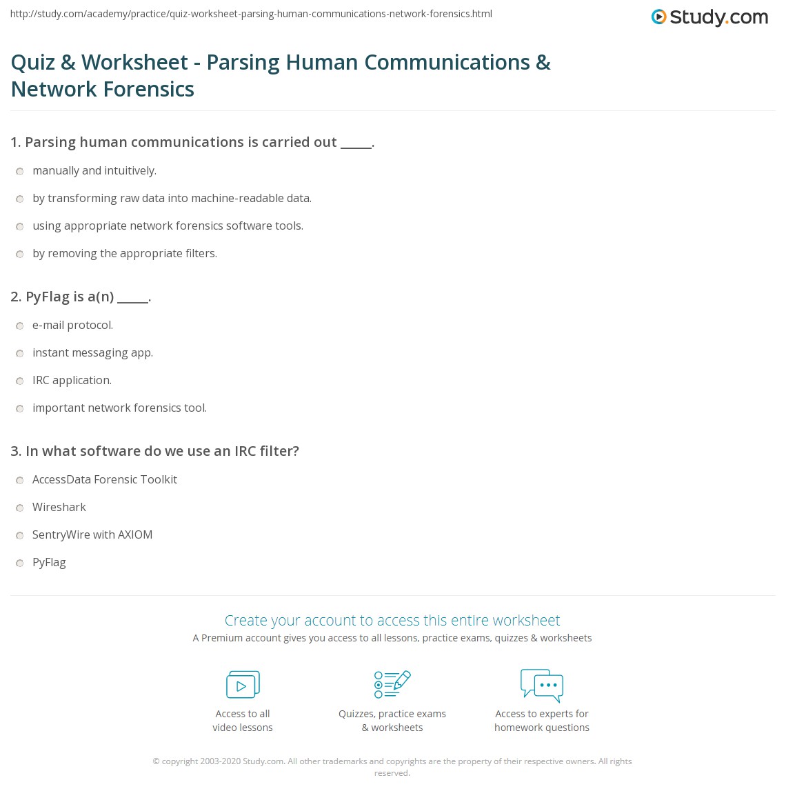 Quiz & Worksheet - Parsing Human Communications & Network Forensics ...