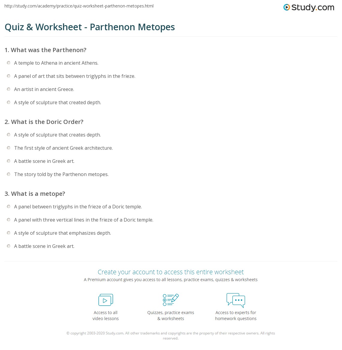 Quiz & Worksheet - Parthenon Metopes | Study.com