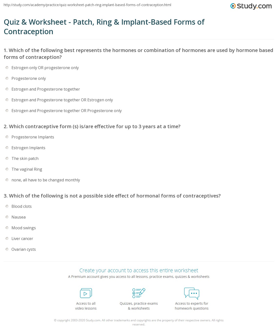 Quiz & Worksheet - Patch, Ring & Implant-Based Forms of Contraception ...