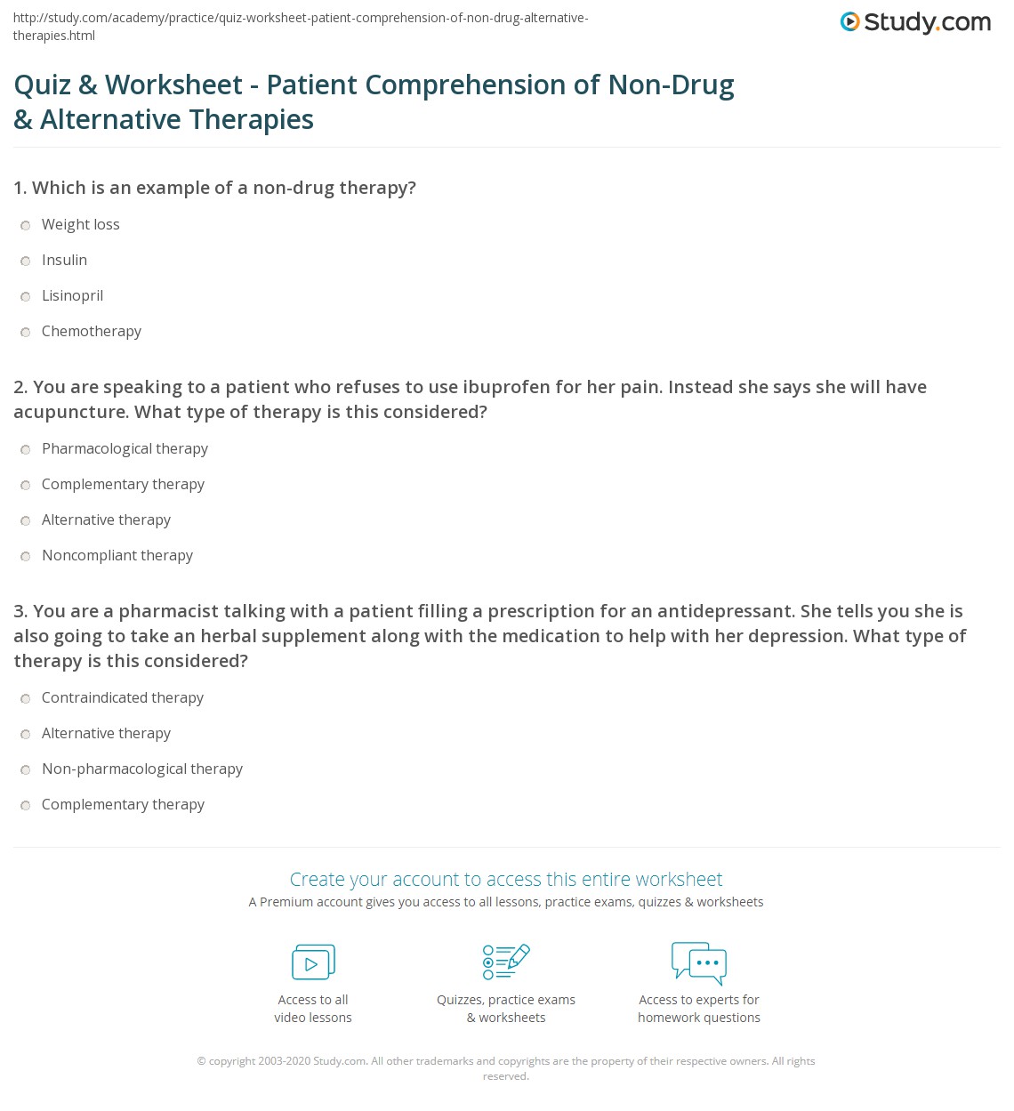 Quiz & Worksheet - Patient Comprehension of Non-Drug & Alternative ...