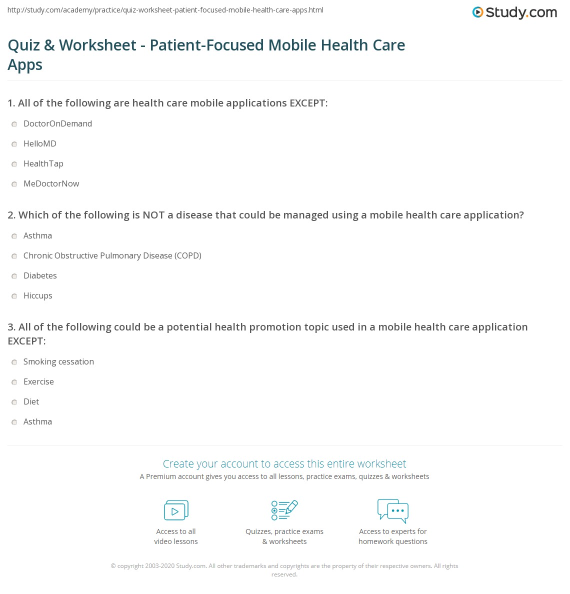 Quiz & Worksheet - Patient-Focused Mobile Health Care Apps | Study.com