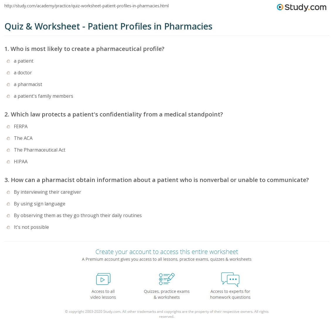 Quiz & Worksheet - Patient Profiles in Pharmacies | Study.com